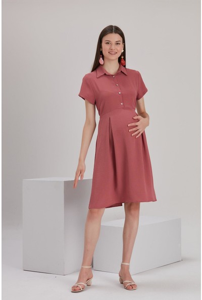 Işşıl 4493-POLO Yaka Emzirme Detay Hamile Elbise