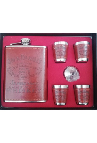 Sendealgelsin Jack D. 8 Oz Deri Kaplı Içki Matarası Seti Bordo
