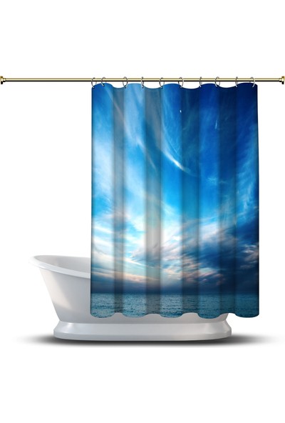 Assoshome Banyo Duş Perdesi Tasarım Dekor Deniz Üzeri Bulutlar Mavi Gökyüzü Dijital Baskılı En 175 cm