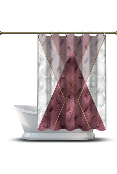 Assoshome Banyo Duş Perdesi Tasarım Dekor Gülkurusu Gri Üçgen Çizgi Mermer Dijital Baskılı En 175 cm