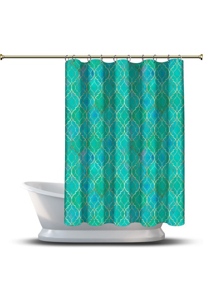 Assoshome Banyo Duş Perdesi Tasarım Dekor Geometrik Çizgili Vintage Turkuaz Dijital Baskılı En 175 cm Assoshome Banyo Duş Perdesi Tasarım Dekor Geometrik Çizgili Vintage Turkuaz Dijital Baskılı En 175 cm