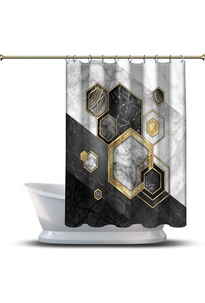 Assoshome Banyo Duş Perdesi Tasarım Dekor Siyah Sarı Geometrik Altıgen Şekil Dijital Baskılı En 175 cm Assoshome Banyo Duş Perdesi Tasarım Dekor Siyah Sarı Geometrik Altıgen Şekil Dijital Baskılı En 175 cm