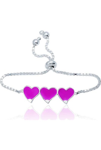 Gumush ​gümüş Pembe Üç Kalp Çocuk Bileklik