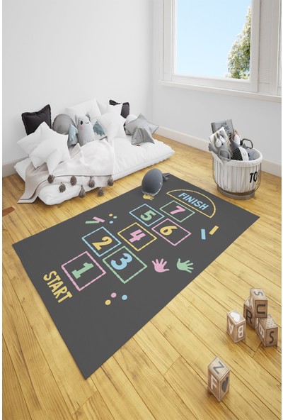 Hazar Halı Dijital Baskılı Gri Zemin Seksek Desenli Çocuk Halısı Hazar Halı Dijital Baskılı Gri Zemin Seksek Desenli Çocuk Halısı