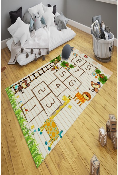 Hazar Halı Dijital Baskılı Krem Zemin Kahverengi Seksek Hayvan Desenli Çocuk Halısı Hazar Halı Dijital Baskılı Krem Zemin Kahverengi Seksek Hayvan Desenli Çocuk Halısı