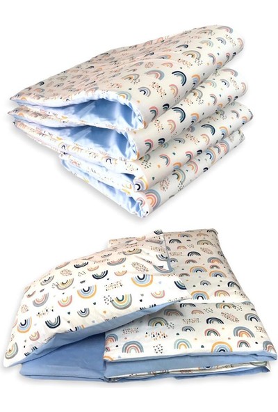 Bebek Özel Bebek/Çocuk Uyku Seti Gökkuşağı Desen/mavi 7 Parça