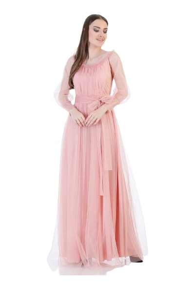 Arin Pudra Şifon Uzun Boydan Abiye Elbise