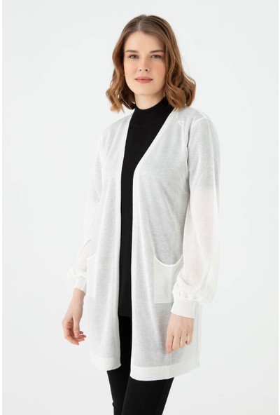 Desen Triko Kadın Düz Örgü Uzun Hırka Ekru Desen Triko Kadın Düz Örgü Uzun Hırka Ekru