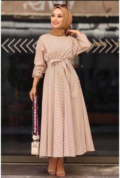 Essah Moda Kadın Pitikare Kahve Uzun Elbise - ME000463 Essah Moda Kadın Pitikare Kahve Uzun Elbise - ME000463