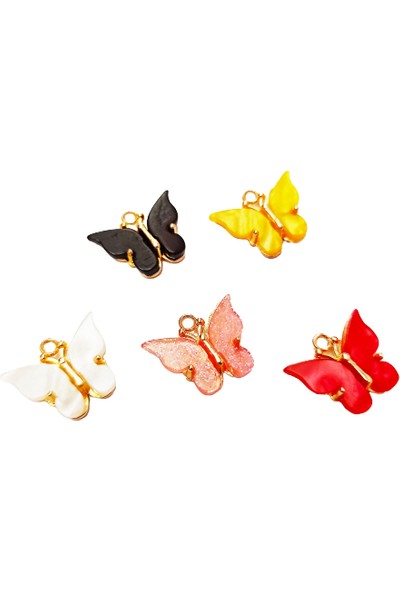 Subu Takı 5 Adet Kelebek Takı Ucu Lak Altın Kaplama Kolye Küpe Boncuk Malzemeleri Subu Takı 5 Adet Kelebek Takı Ucu Lak Altın Kaplama Kolye Küpe Boncuk Malzemeleri