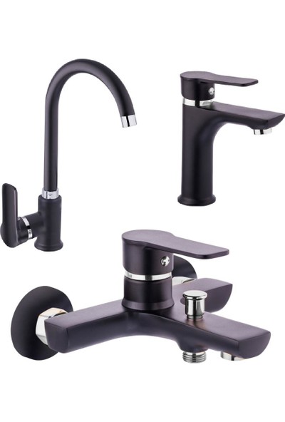 Pronto Tales Serisi Banyo Lavabo Evye 3 Lü Full Black Set Pronto Tales Serisi Banyo Lavabo Evye 3 Lü Full Black Set