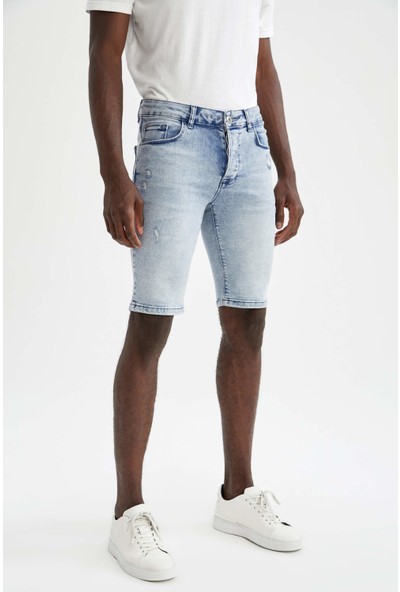 DeFacto Skinny Fit Yırtık Detaylı Jean Bermuda N7264AZ20HS
