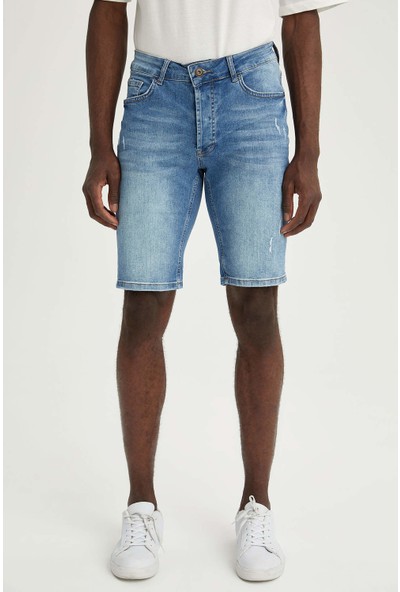 DeFacto Skinny Fit Yırtık Detaylı Jean Bermuda Şort S5622AZ20HS