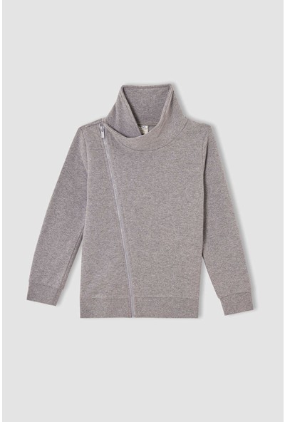 Defacto Erkek Çocuk Regular Fit Degaje Yaka Fermuarlı Hırka V0811A621WN
