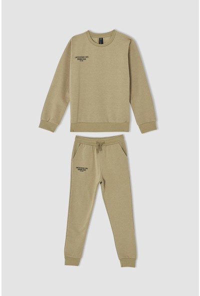 DeFacto Erkek Çocuk Defacto Fit Regular Fit Bisiklet Yaka Yazı Baskılı Uzun Kollu 2'li Takım V0804A621AU