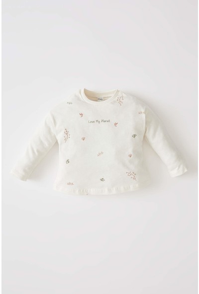 DeFacto Kız Bebek Desenli Uzun Kollu Organik Pamuklu Tişört V5988A221AU DeFacto Kız Bebek Desenli Uzun Kollu Organik Pamuklu Tişört V5988A221AU