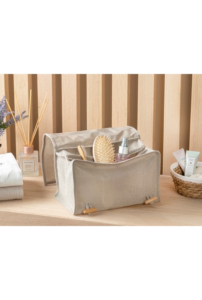 English Home Stripe Linen Keten Büyük Seyahat Çantası 17X25 Bej