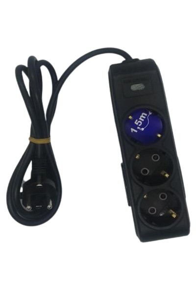 Şahnet 3'lü Akım Korumalı Siyah Grup Priz 1.5 Metre