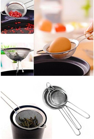 Paslanmaz Çelik 3 Boy Çay Süzgeci 9cm 6cm 7cm 3 Lü Süzgeç