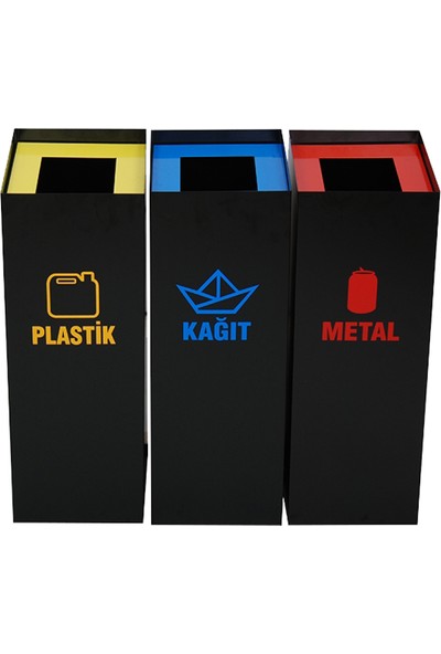 Ovata 3 Hazneli Fırın Boyalı Paslanmaz Metal Siyah Kare Sıfır Atık Kutusu Geri Dönüşüm Ünitesi Ovata 3 Hazneli Fırın Boyalı Paslanmaz Metal Siyah Kare Sıfır Atık Kutusu Geri Dönüşüm Ünitesi