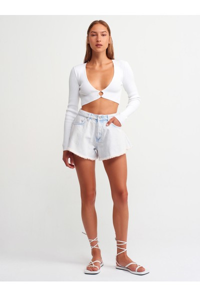 Dilvin 4446 Paça Bölümü Geniş Kısa Şort-Mavi