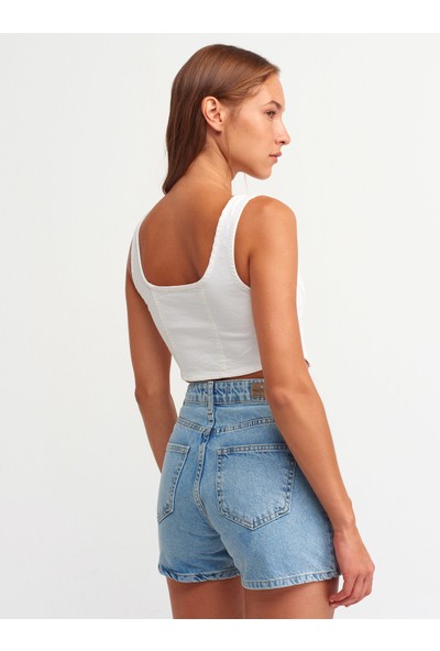 Dilvin 4392 Kar Yıkama Mom Şort-Mavi Dilvin 4392 Kar Yıkama Mom Şort-Mavi
