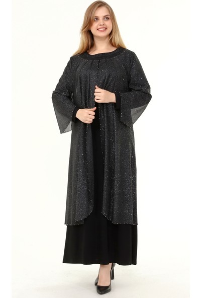 Perya Sim Işlemeli Şifon Abiye Elbise Siyah
