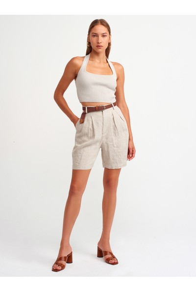 Dilvin 7999 Kemerli A Pilili Şort-Natural Dilvin 7999 Kemerli A Pilili Şort-Natural