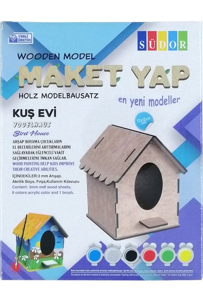 Südor Ahşap Maket Kuş Evi Boyama Seti 12X12X11 cm N:MD202 Südor Ahşap Maket Kuş Evi Boyama Seti 12X12X11 cm N:MD202