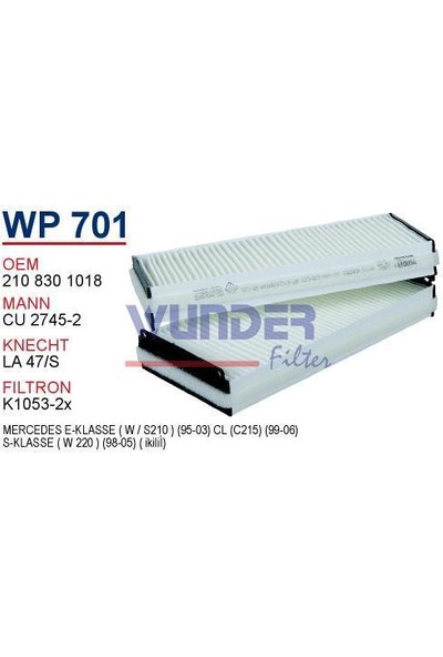 Wunder Mercedes 210 Kasa E200 - E220 2'li Polen Filtresi Wunder Mercedes 210 Kasa E200 - E220 2'li Polen Filtresi