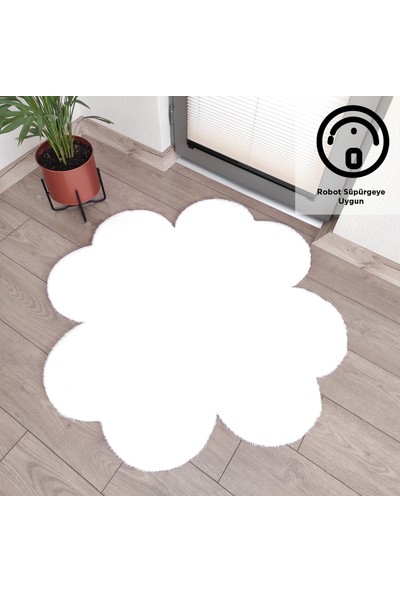 Lagom Life Yonca Peluş Halı Dekoratif Lazer Kesim Peluş Halı Oda Halısı