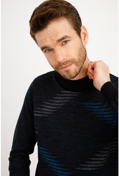 Desen Triko Erkek Renkli Dalga Desenli Yarım Balıkçı Ince Triko Kazak Siyah Desen Triko Erkek Renkli Dalga Desenli Yarım Balıkçı Ince Triko Kazak Siyah