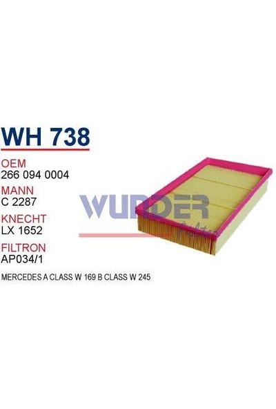 Wunder Mercedes A KLASSE(W169) B Klasse (W245) 2004/2011 Hava Filtresi Wunder Mercedes A KLASSE(W169) B Klasse (W245) 2004/2011 Hava Filtresi