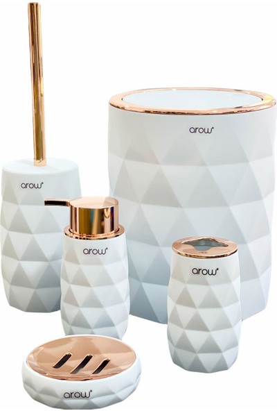 Arow - Lüx Akrilik 5 Parça Kırılmaz Beyaz Banyo Seti