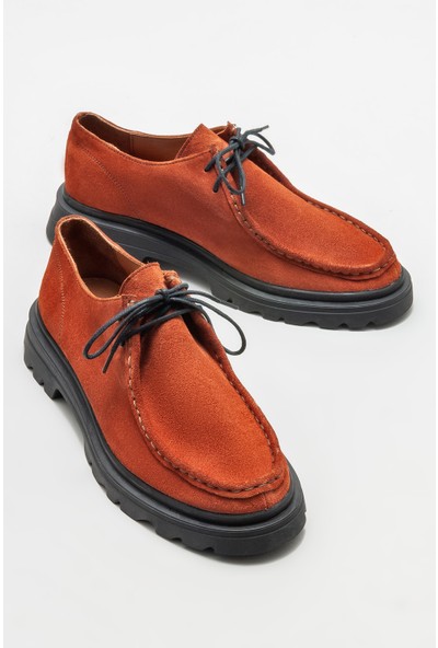 Elle Turuncu Deri Kadın Günlük Düz Ayakkabı