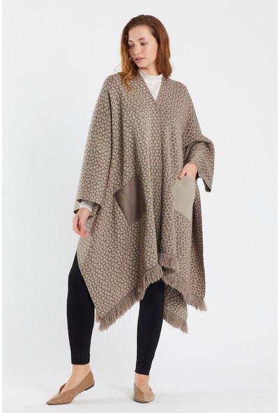 uludağ triko Iki Renkli Panço / Vizon-Kum uludağ triko Iki Renkli Panço / Vizon-Kum