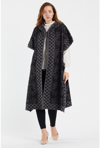 uludağ triko Kapşonlu Panço / Siyah uludağ triko Kapşonlu Panço / Siyah