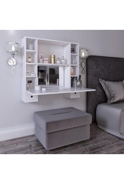 Dekorfim Matmazel Aynalı Çekmeceli Lüx Makyaj Masası