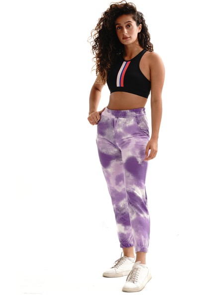 Janjue Kadın Paçası ve Beli Lastikli Batik Eşofman Altı