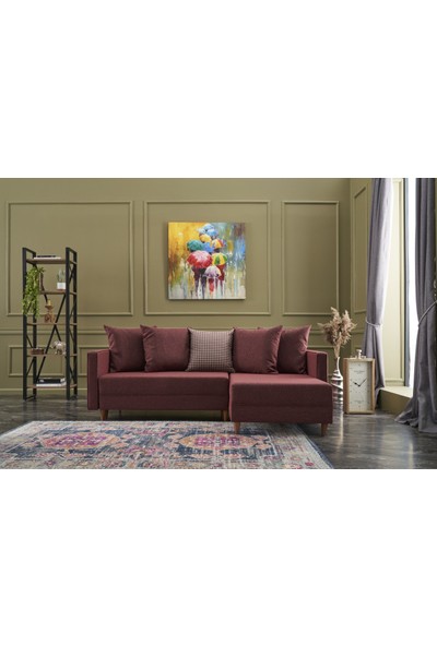 Evdebiz Aydam Serisi Yataklı Köşe Koltuk Bordo Sağ