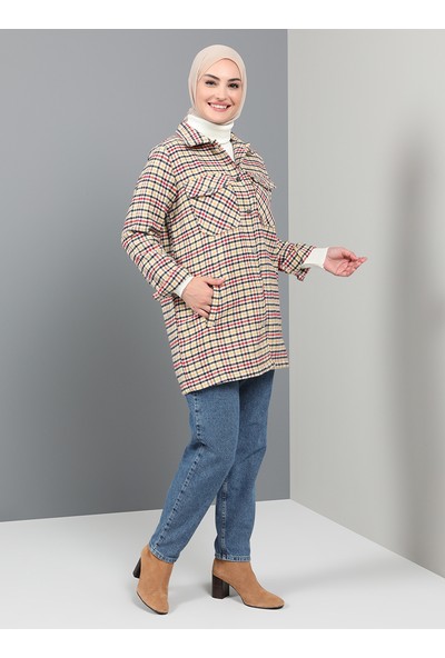 Tavin Çıtçıtlı Cep Detaylı Yünlü Mont - Çok Renkli - Tavin