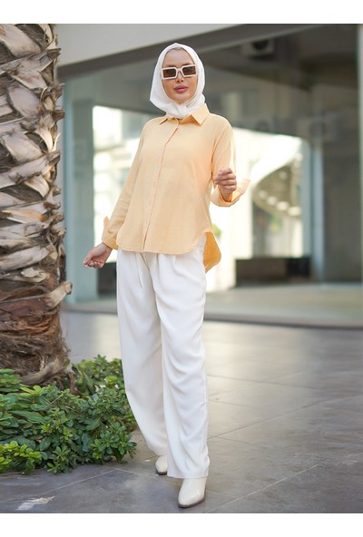 Por La Cara Etek Kısmı Oval ve Ön Kısa Arka Uzun Gömlek Tunik - Hardal - Por La Cara Por La Cara Etek Kısmı Oval ve Ön Kısa Arka Uzun Gömlek Tunik - Hardal - Por La Cara