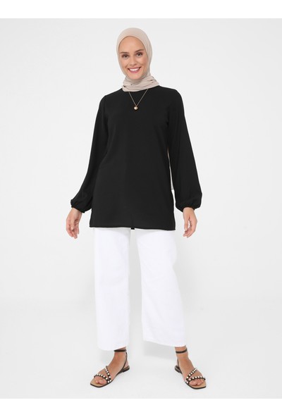Refka Kol Ucu Lastikli Balon Kol Aerobin Bluz - Siyah - Refka Casual Refka Kol Ucu Lastikli Balon Kol Aerobin Bluz - Siyah - Refka Casual