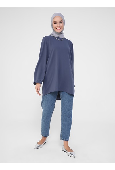 Refka Kol Ucu Lastikli Balon Kol Aerobin Bluz - Açık Indigo - Refka Casual Refka Kol Ucu Lastikli Balon Kol Aerobin Bluz - Açık Indigo - Refka Casual