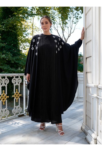 Alia Büyük Beden Boncuk Detaylı Abaya-Ferace - Siyah - Alia Alia Büyük Beden Boncuk Detaylı Abaya-Ferace - Siyah - Alia