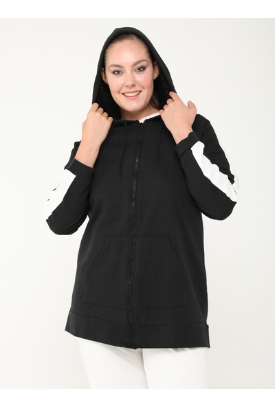 Alia Büyük Beden Kapüşonlu Kap - Siyah - Alia