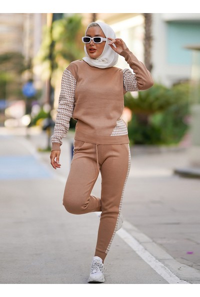 Por La Cara Kazayağı Desenli Kazak&pantolon Ikili Triko Takım - Bisküvi - Por La Cara