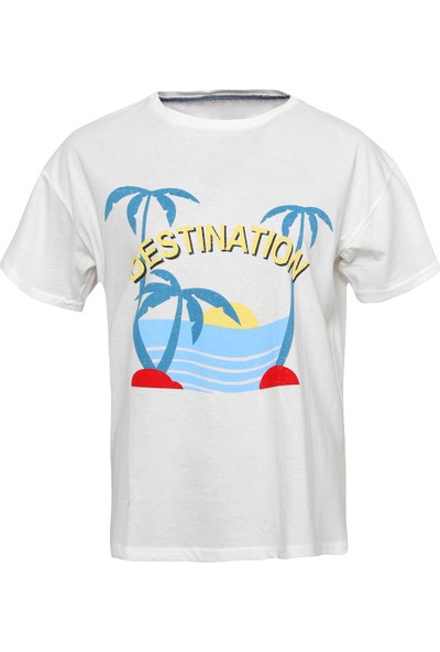 Quzu Baskılı Tişört Beyaz