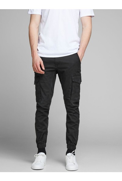 Jack & Jones 12139912_Jjipaul J Normal Bel Normal Kalıp Düz Siyah Erkek KargoPantolon