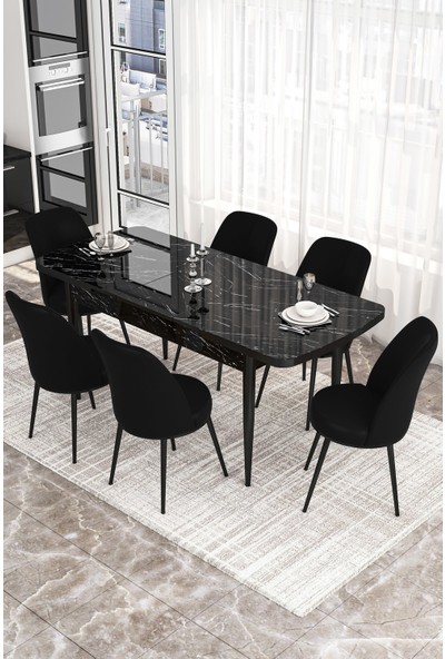 Canisa Concept Canisa Via Serisi Açılabilir Siyah Mermer Desen Masa 6 Adet Siyah Sandalye Canisa Concept Canisa Via Serisi Açılabilir Siyah Mermer Desen Masa 6 Adet Siyah Sandalye